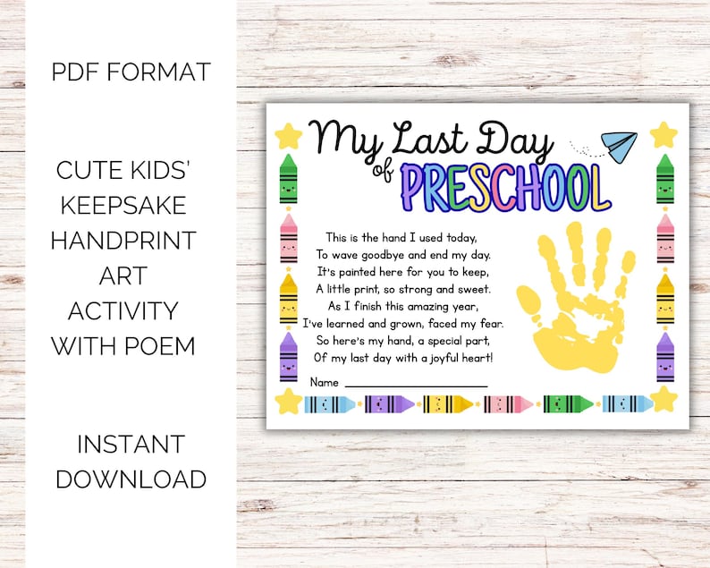 Last Day of Preschool Handprint Craft Printable, Last Day of Preschool ...