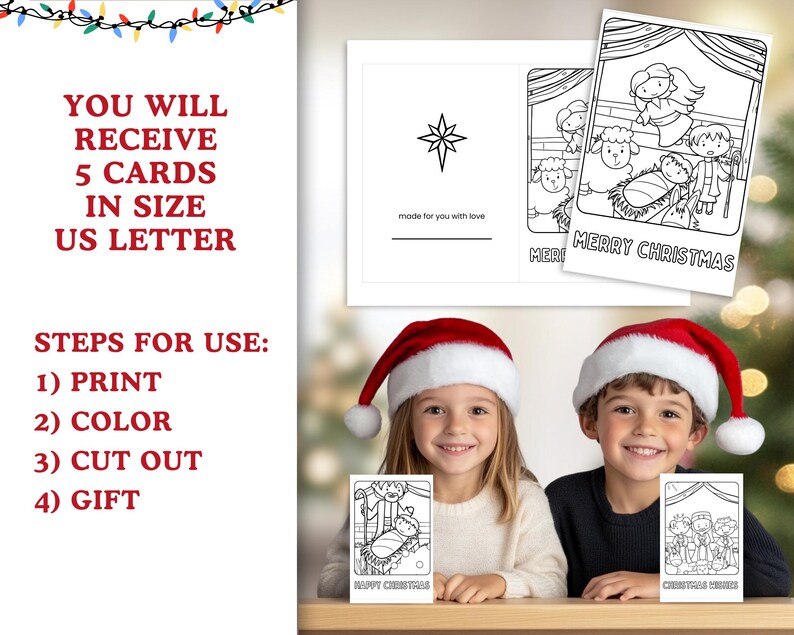 Printable Christmas Nativity Coloring Cards, Christmas Coloring Craft ...