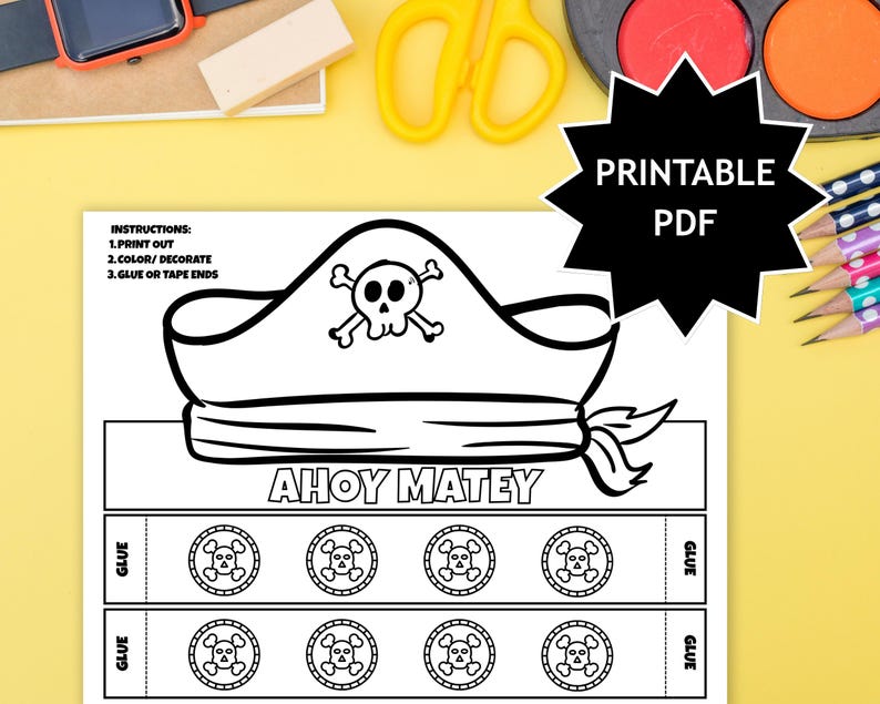 Printable Paper Pirate Hat for Kids, Headband for Pirate Party, Pirate ...