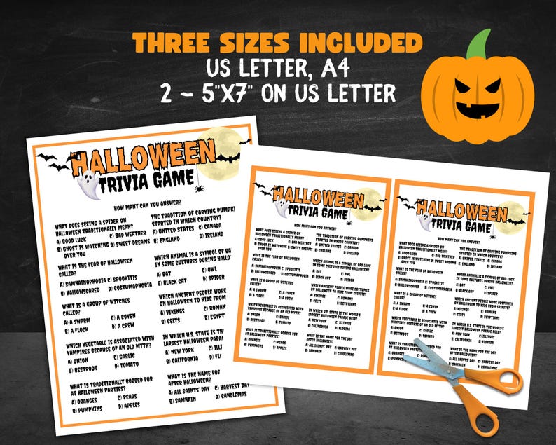 Halloween Trivia Game Printable for Kids and Adults, Halloween Game ...