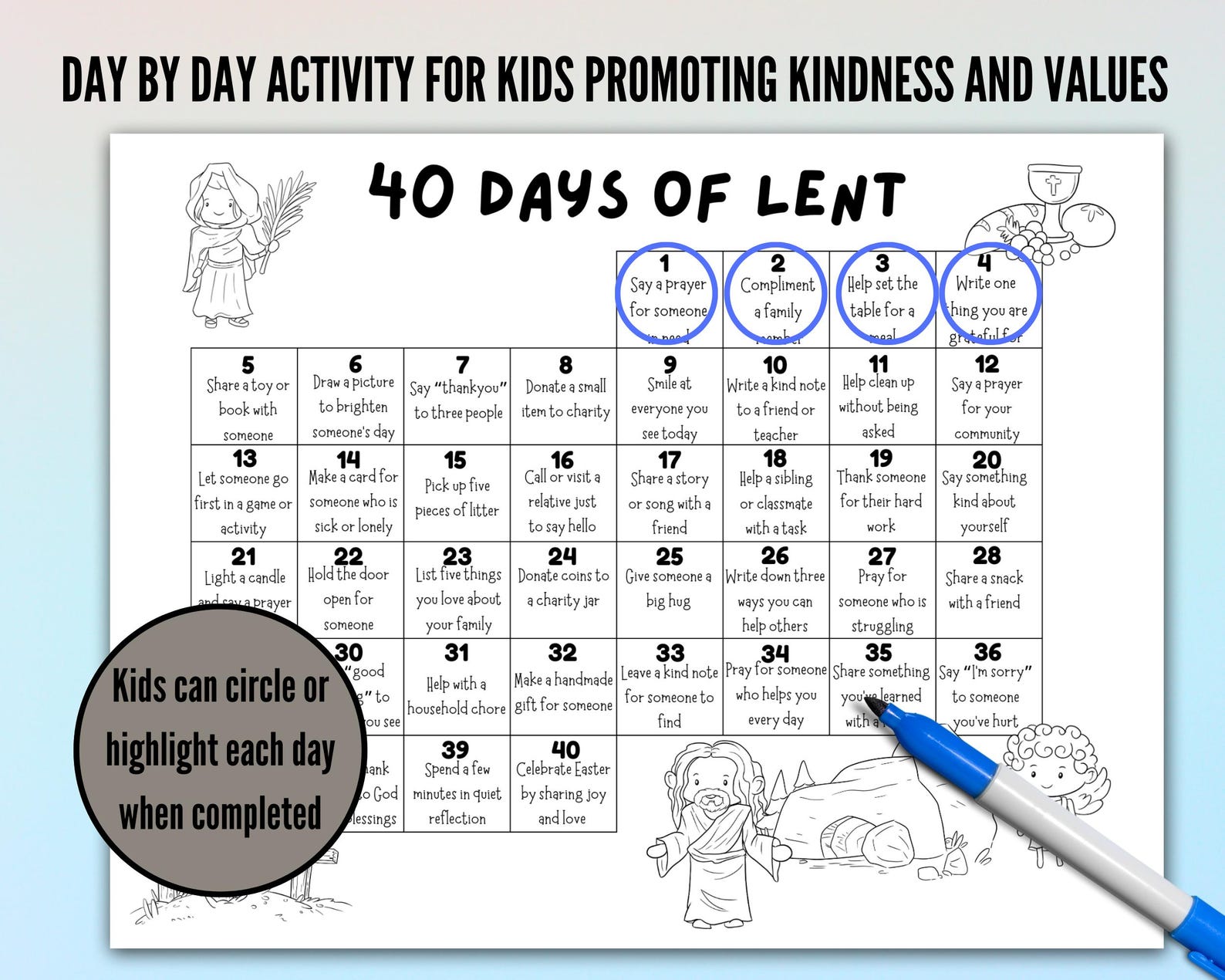 Engaging Lent Countdown Calendar for Kids. Activity Calendar for the ...