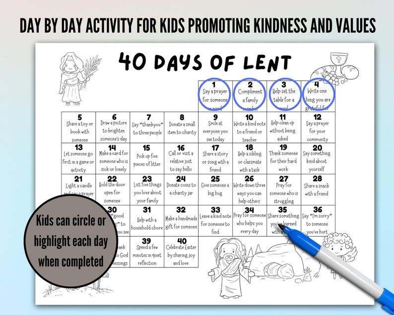Engaging Lent Countdown Calendar for Kids. Activity Calendar for the ...