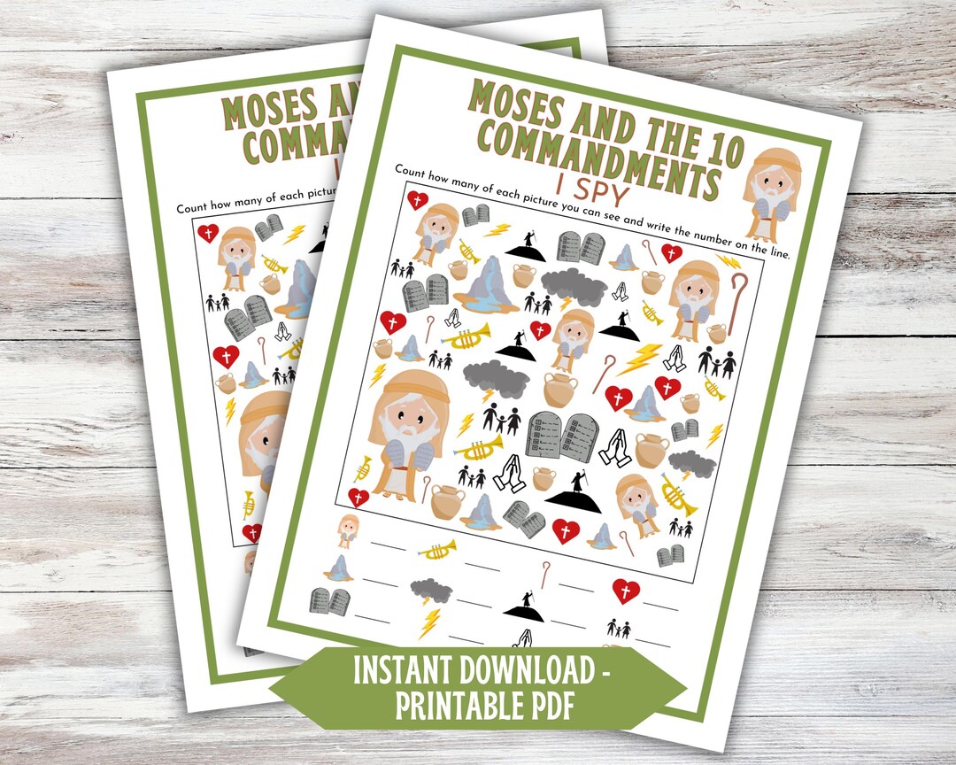 Moses 10 Commandments Bible Game I Spy Activity for Kids, Sunday School ...