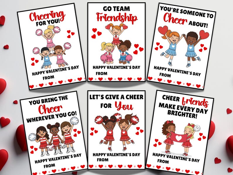 Printable Cheerleading Valentine Cards, Cheer Valentines, Classroom ...
