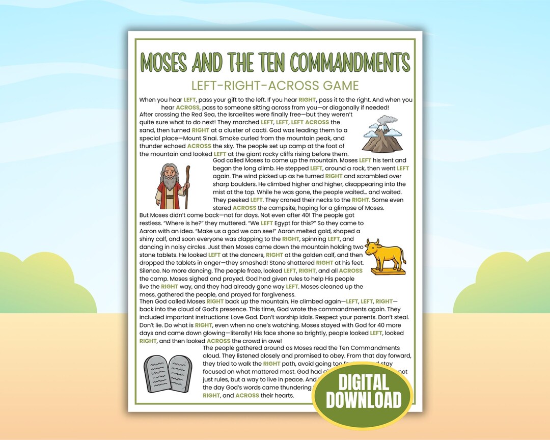 Moses and the 10 Commandments Left Right Game Printable, Bible Left ...