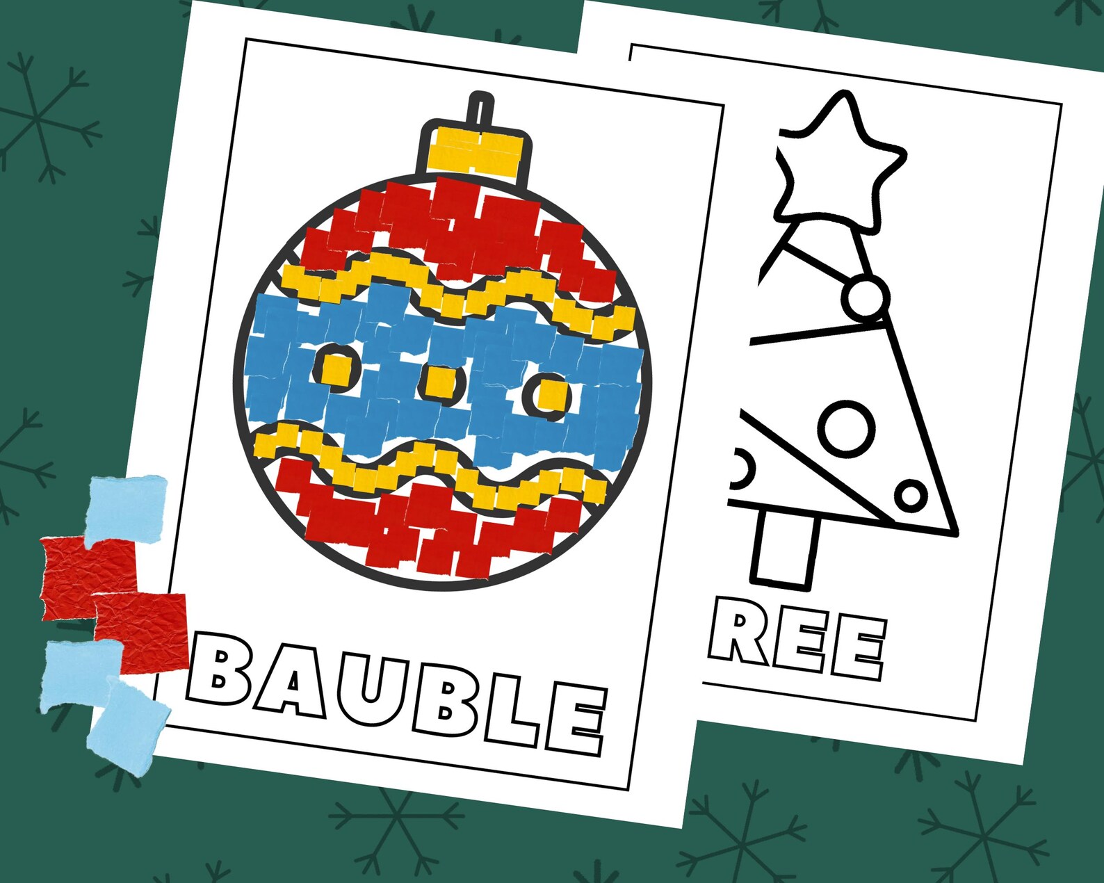 Printable Christmas Torn Paper Craft, Preschool Christmas Craft ...