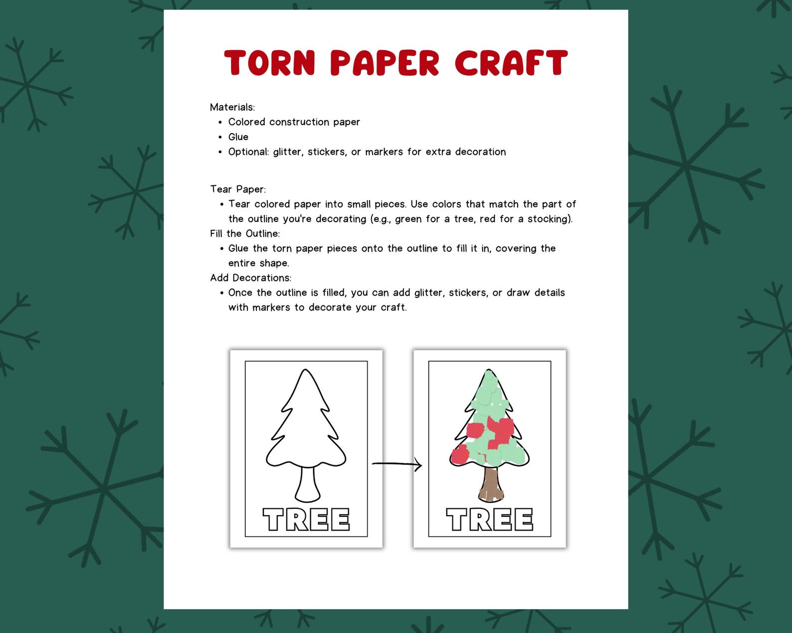 Printable Christmas Torn Paper Craft, Preschool Christmas Craft ...