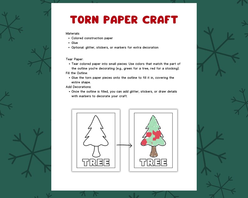 Printable Christmas Torn Paper Craft, Preschool Christmas Craft ...