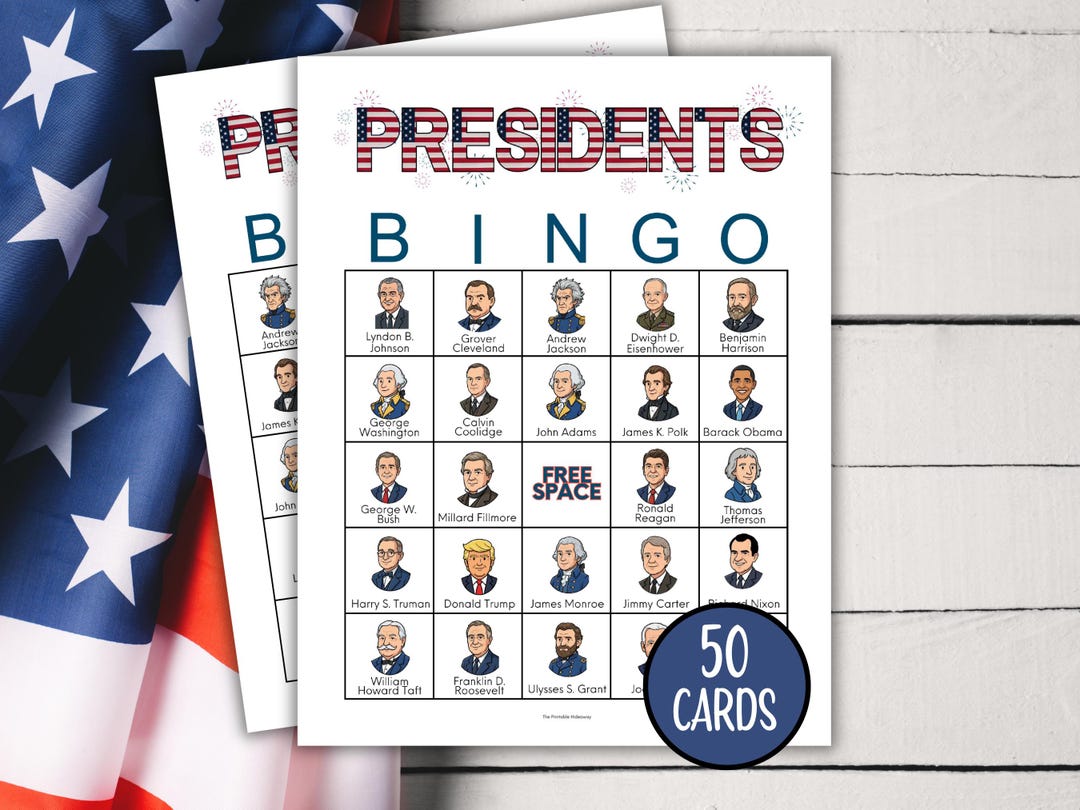 USA Presidents Bingo Game for Kids Printable, President's Day Party ...