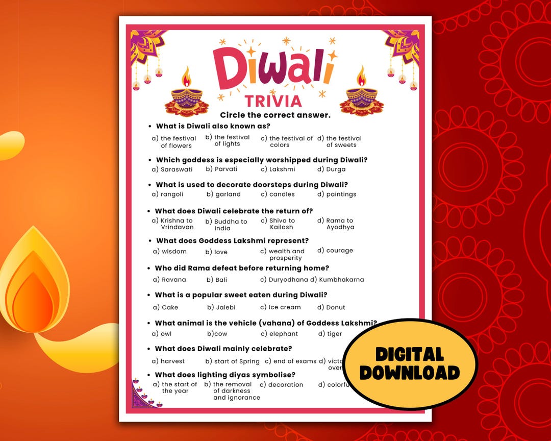 Diwali Trivia Game Printable for Kids Diwali Quiz Questions, Diwali ...