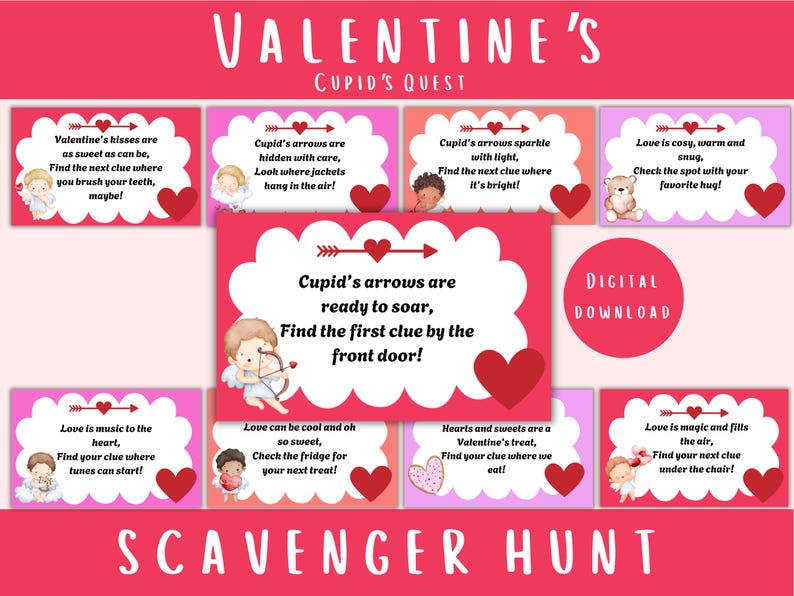 Valentines Day Scavenger Hunt Printable - Indoor Treasure Hunt for Kids ...