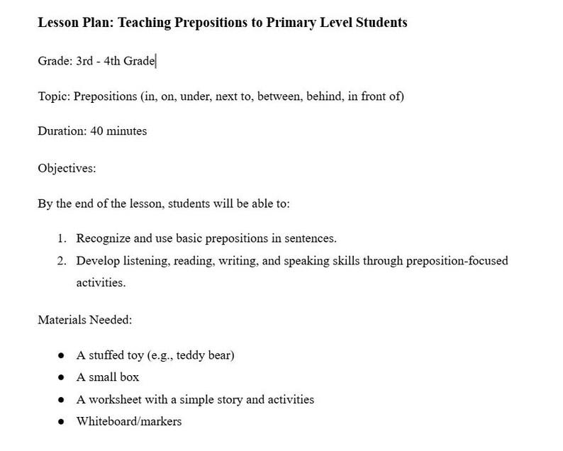 Teaching Prepositions to Primary Level Students - Etsy