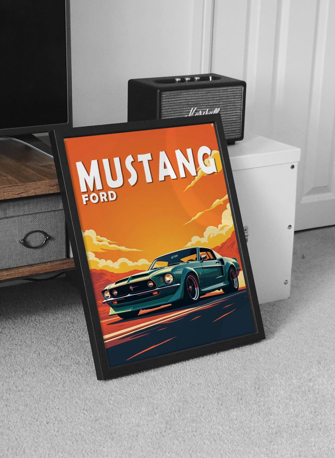 Classic 1960s Ford Mustang Poster - Vintage Muscle Car Art for Garage ...