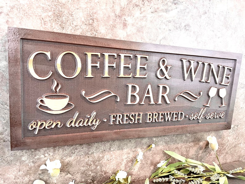 Custom Coffee Wine Bar Sign Coffee Bar Decor Wine Sign Wood - Etsy