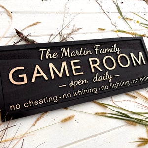 Personalized Game Room Sign Custom Family Game Room Sign Last Name Sign ...