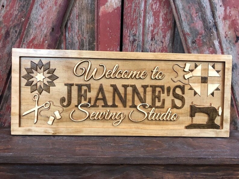 Personalized sewing and quilting room signs wood Name sign | Etsy