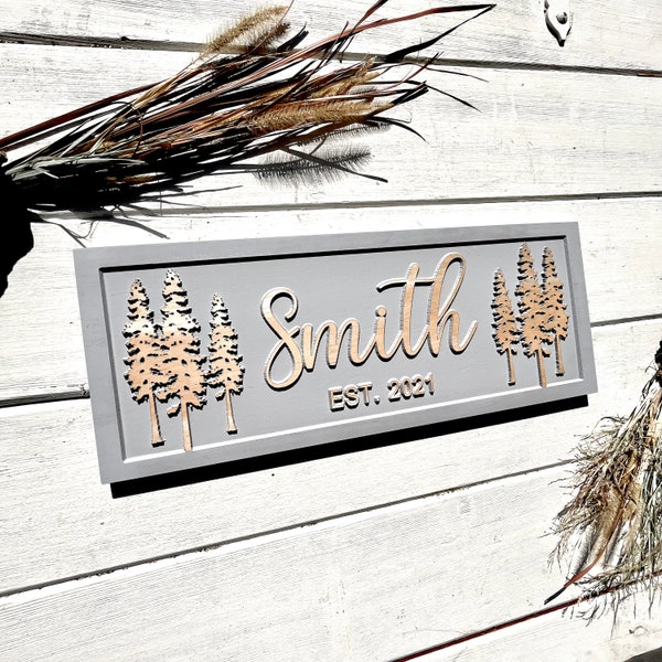 Pine Tree Last Name Sign - Etsy