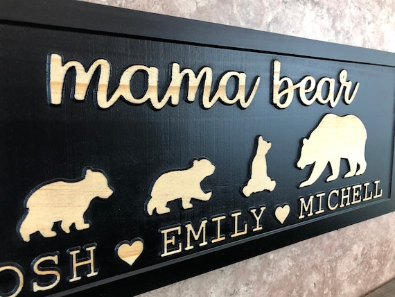 Wall Hangings Mama Bear with Hanging Engraved Bear Cubs Personalized ...