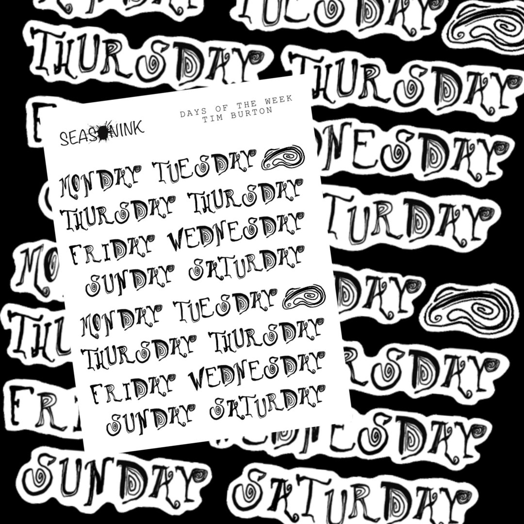 Tim Burton Days of the Week | Sticker Sheet | Planner TN Happy Planners ...