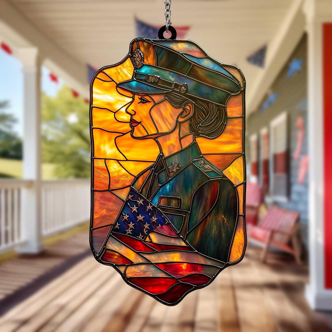 ACRYLIC Suncatcher Female Military Officer With Flag Patriotic Window ...