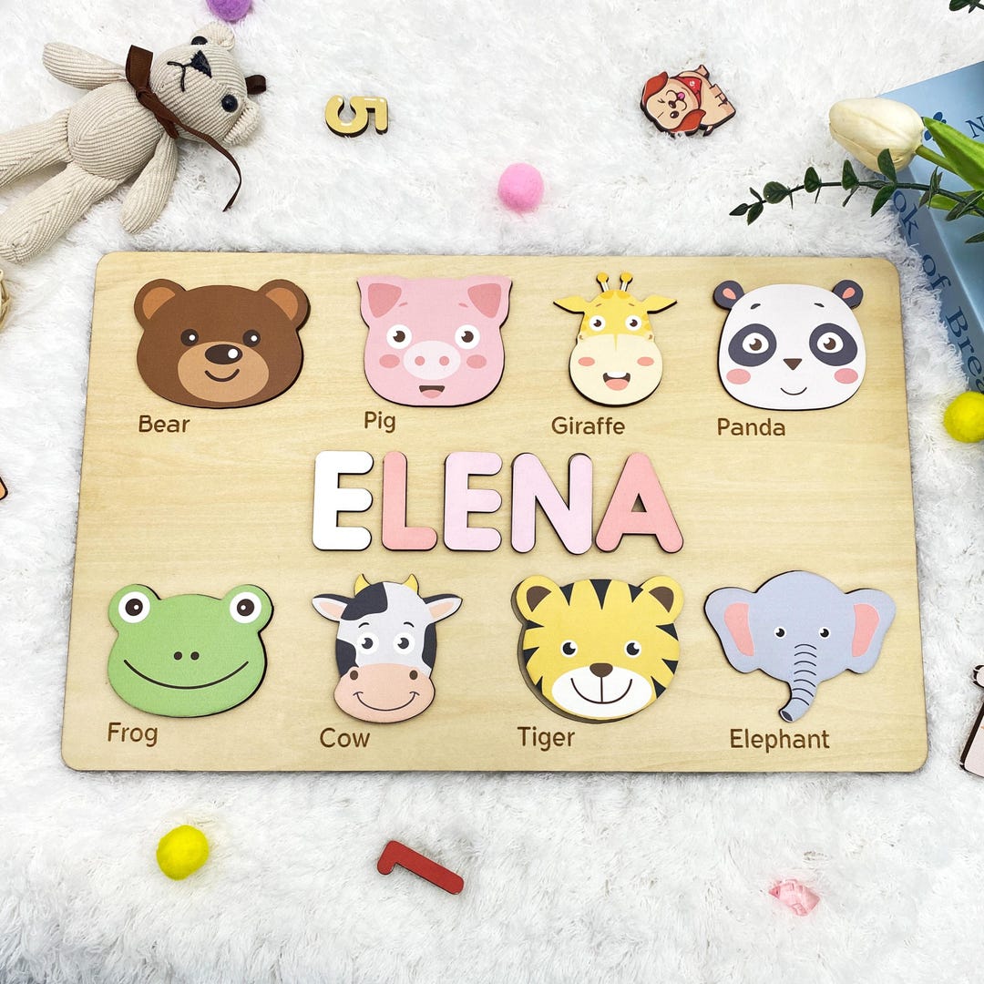 Custom Montessori Animals Name Puzzle, Wooden Busy Board for Toddlers ...