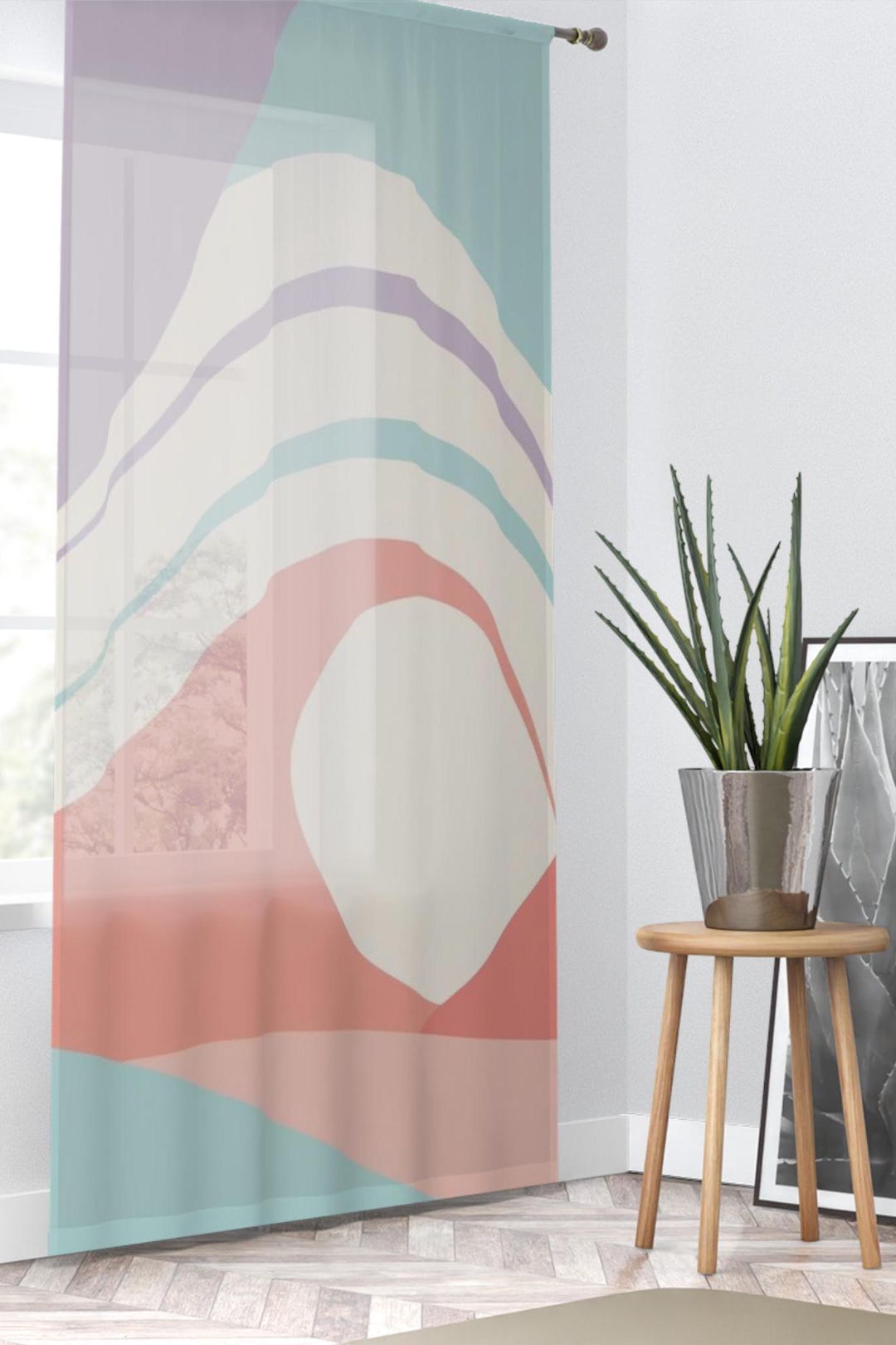 Wave Window Curtain, Abstract Design in Pastel Gradient, Home Decor ...