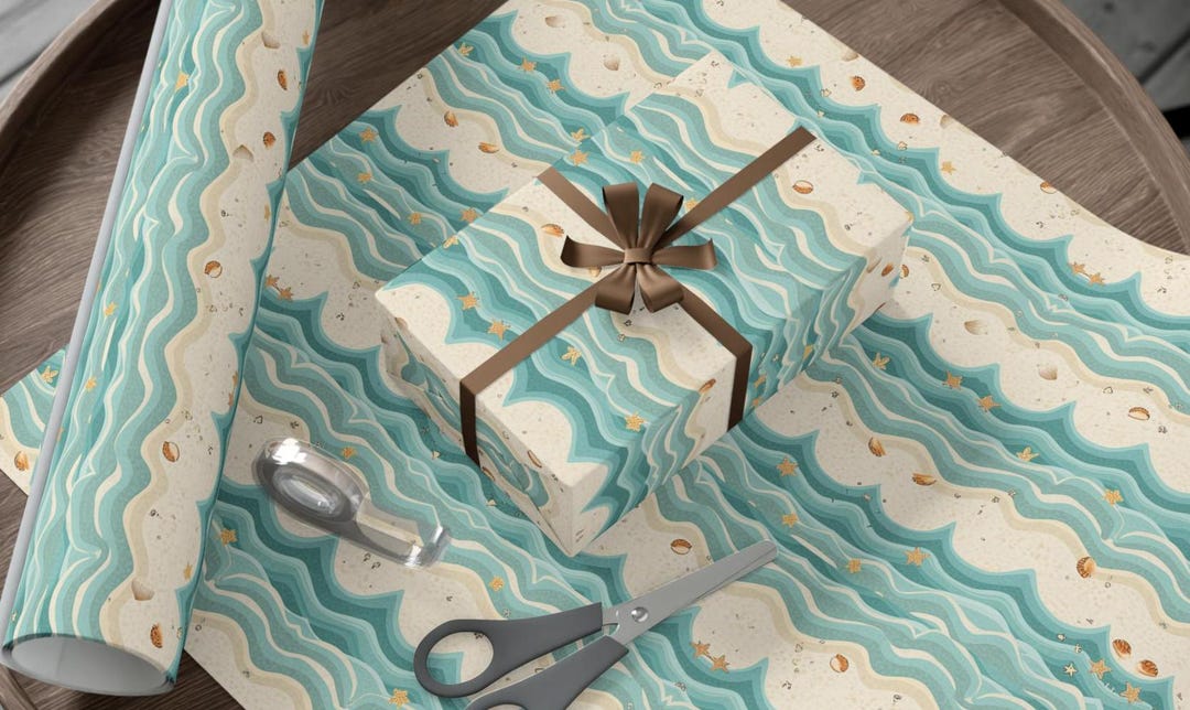 Gift Wrap Papers, Ocean Waves and Shells Design, Seashell Pattern Gift ...