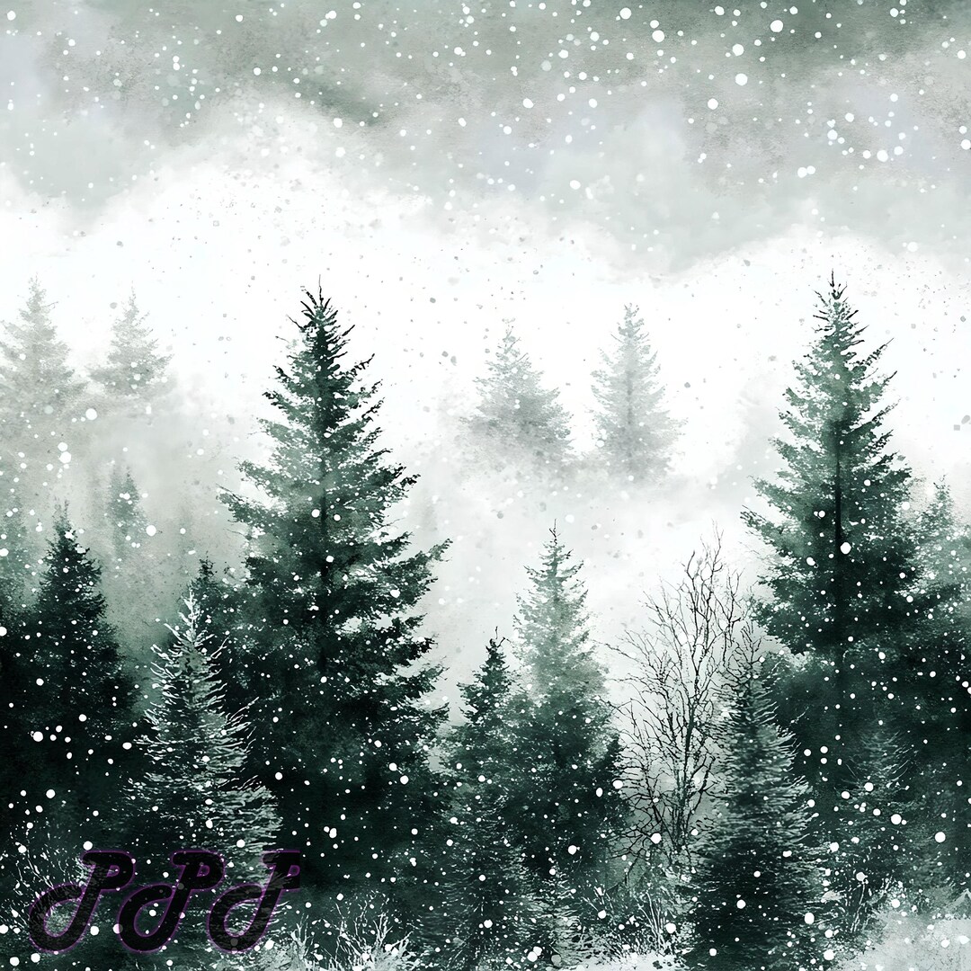 Winter's Embrace Snowy Pine Forest Landscape Bundle Wall Art Poster ...