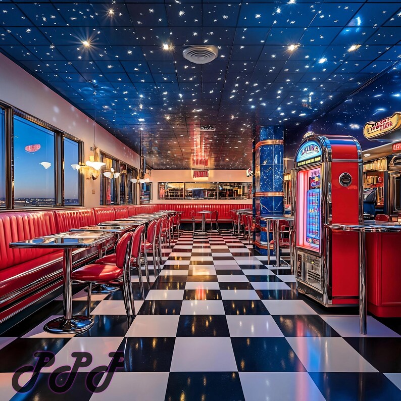 Retro Dreamscape Classic 1950s Diner Interior Bundle Wall Art Poster - Etsy