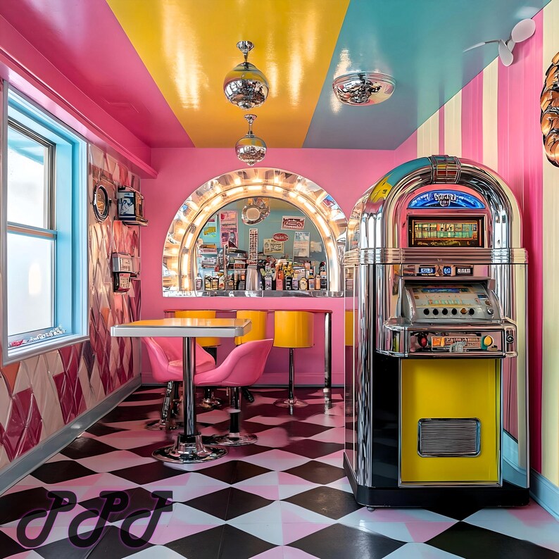 Retro Dreamscape Classic 1950s Diner Interior Bundle Wall Art Poster - Etsy