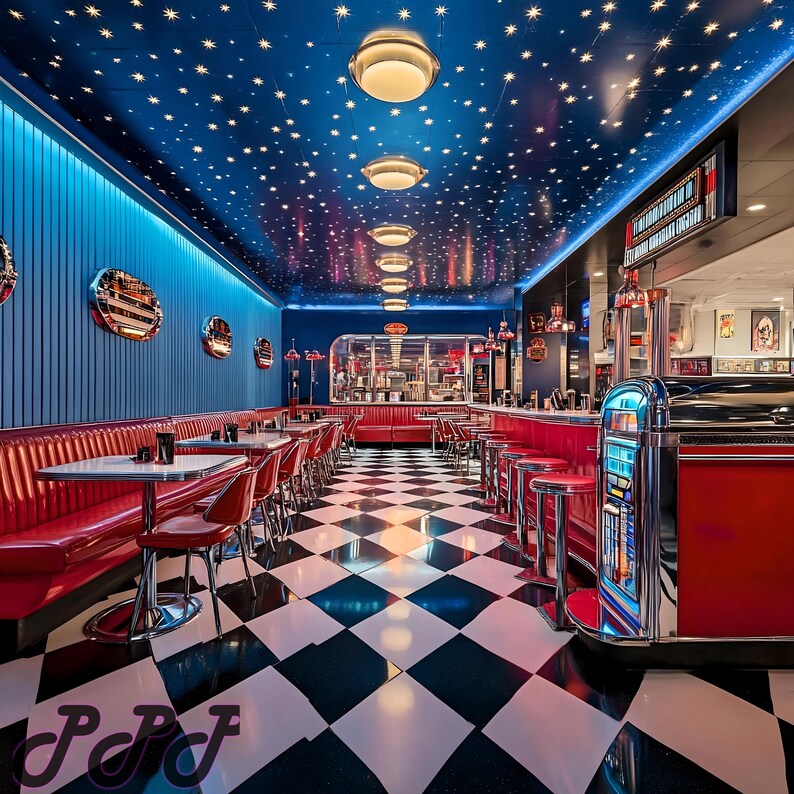 Retro Dreamscape Classic 1950s Diner Interior Bundle Wall Art Poster - Etsy