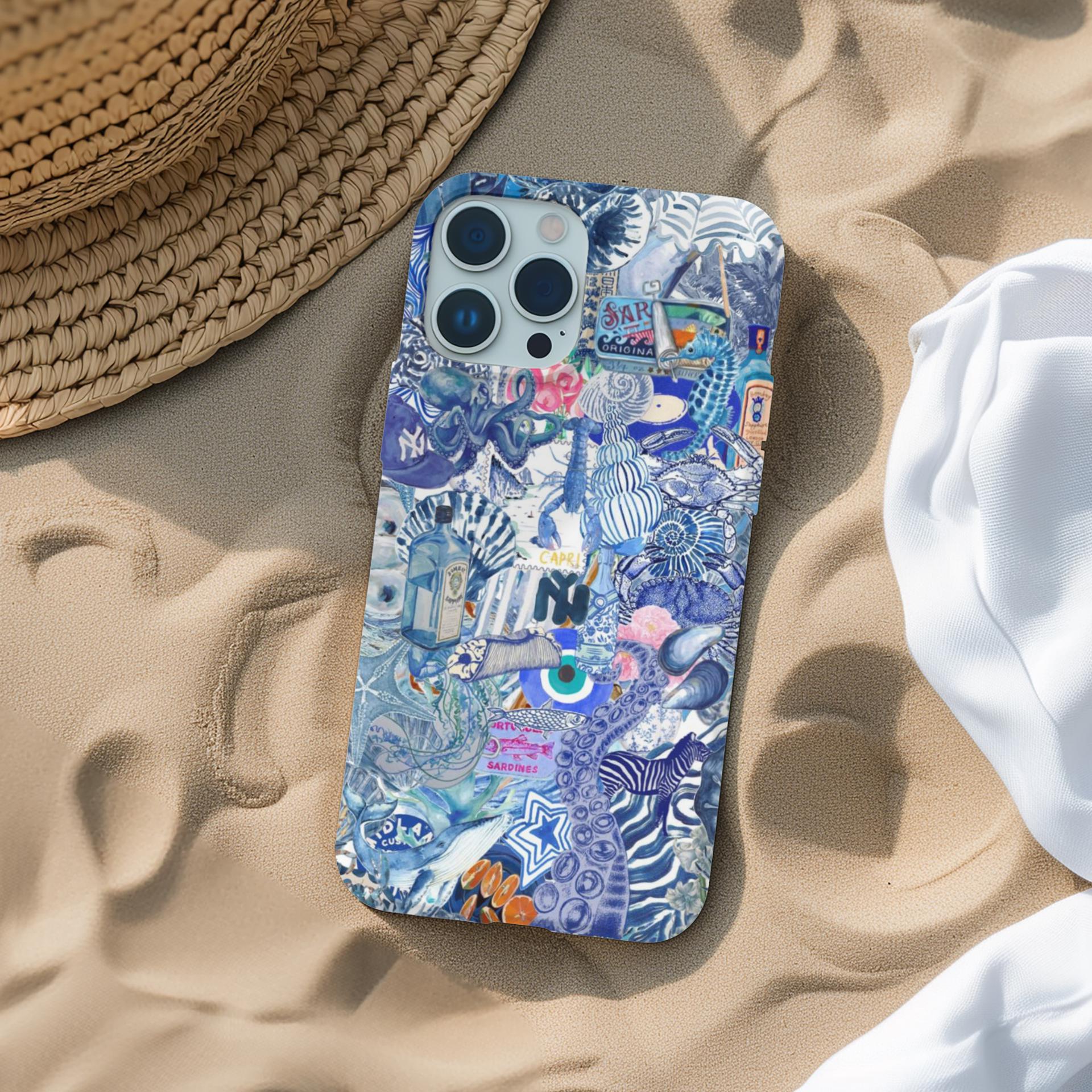 Blue Summer Coastal Collage Phone Case, European Beachy Coquette Phone ...