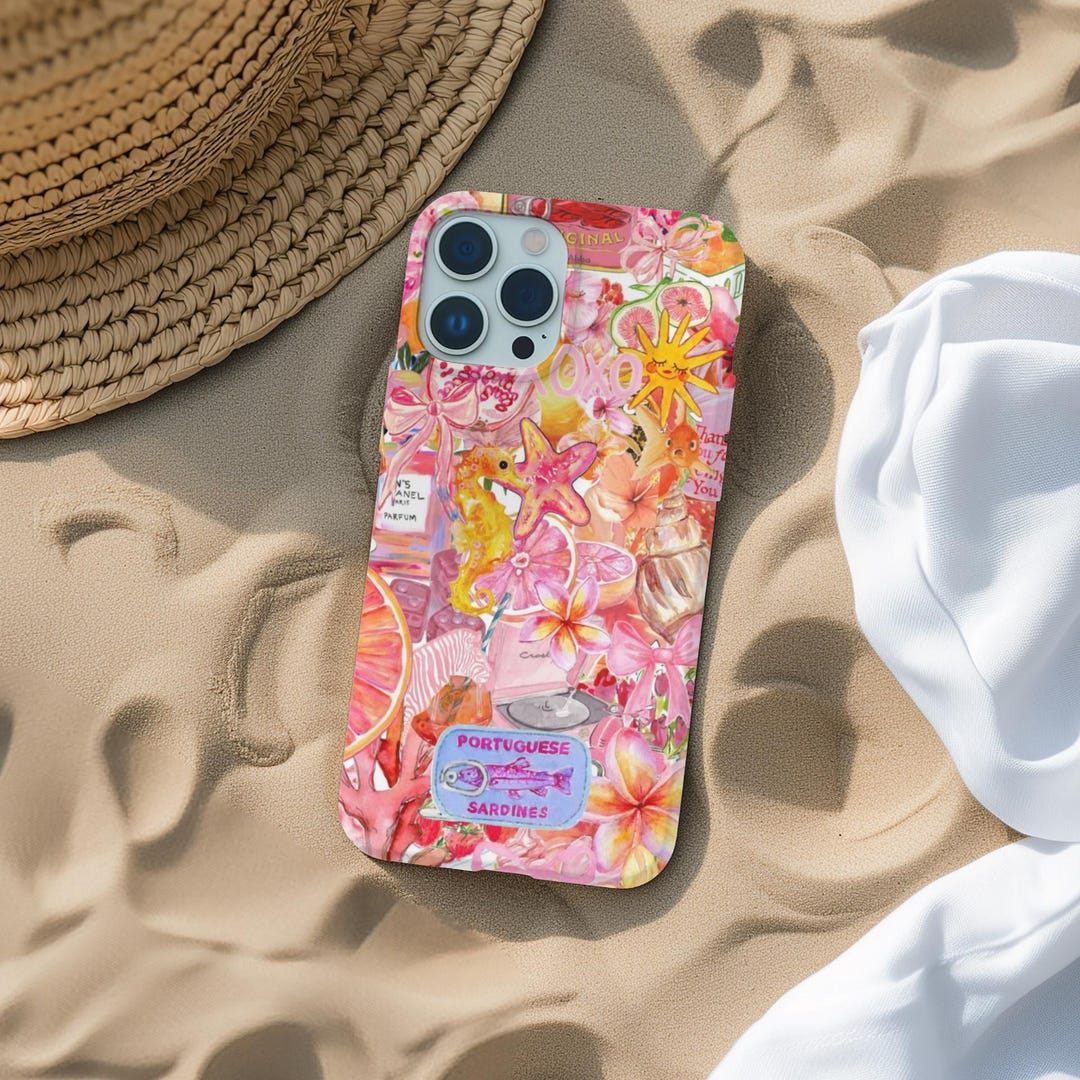 Cute Pink Collage Phone Case, Aesthetic Summer Orange Coquette Cover ...