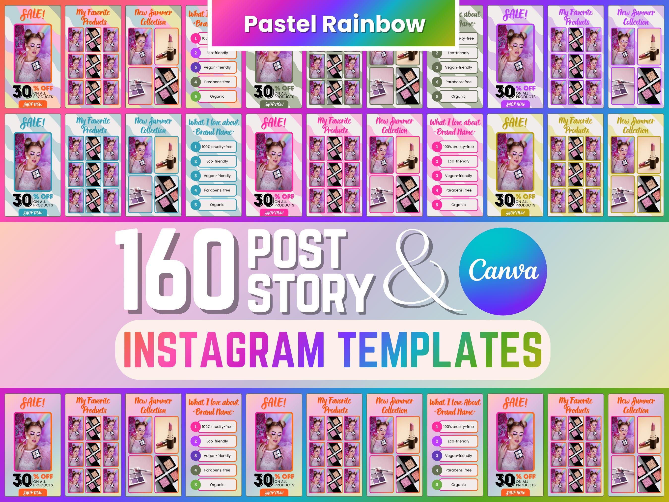 Pastel Rainbow Instagram Story and Post CANVA Templates - for Beauty ...