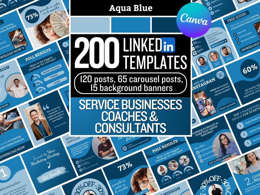 200 Aqua Blue Linkedin Templates for Service Businesses, Coaches ...