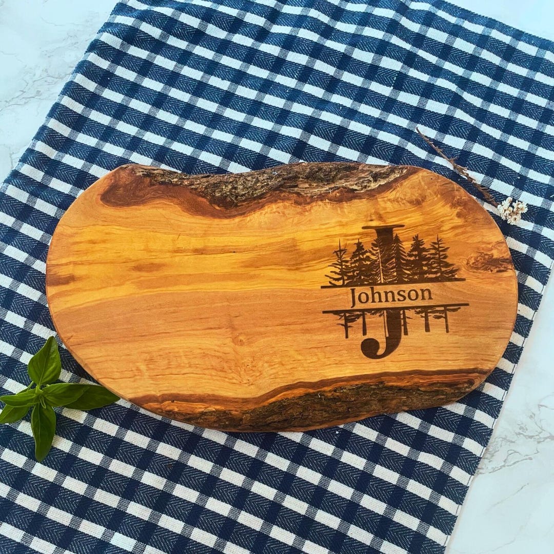 Raw Edge Monogrammed Cutting Board, Forest Personalized Cheese Board ...
