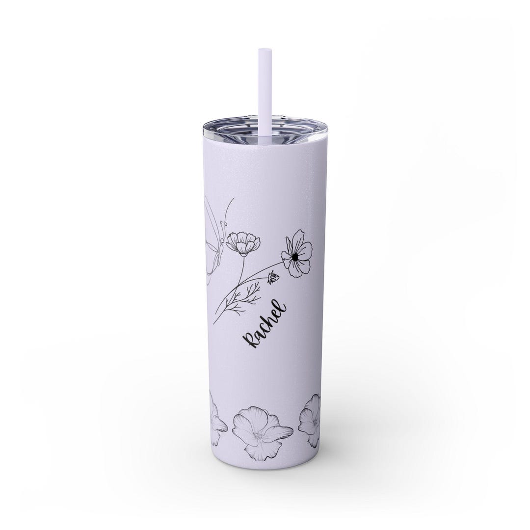 Personalized February Birth Month Flower Skinny Tumbler With Straw ...