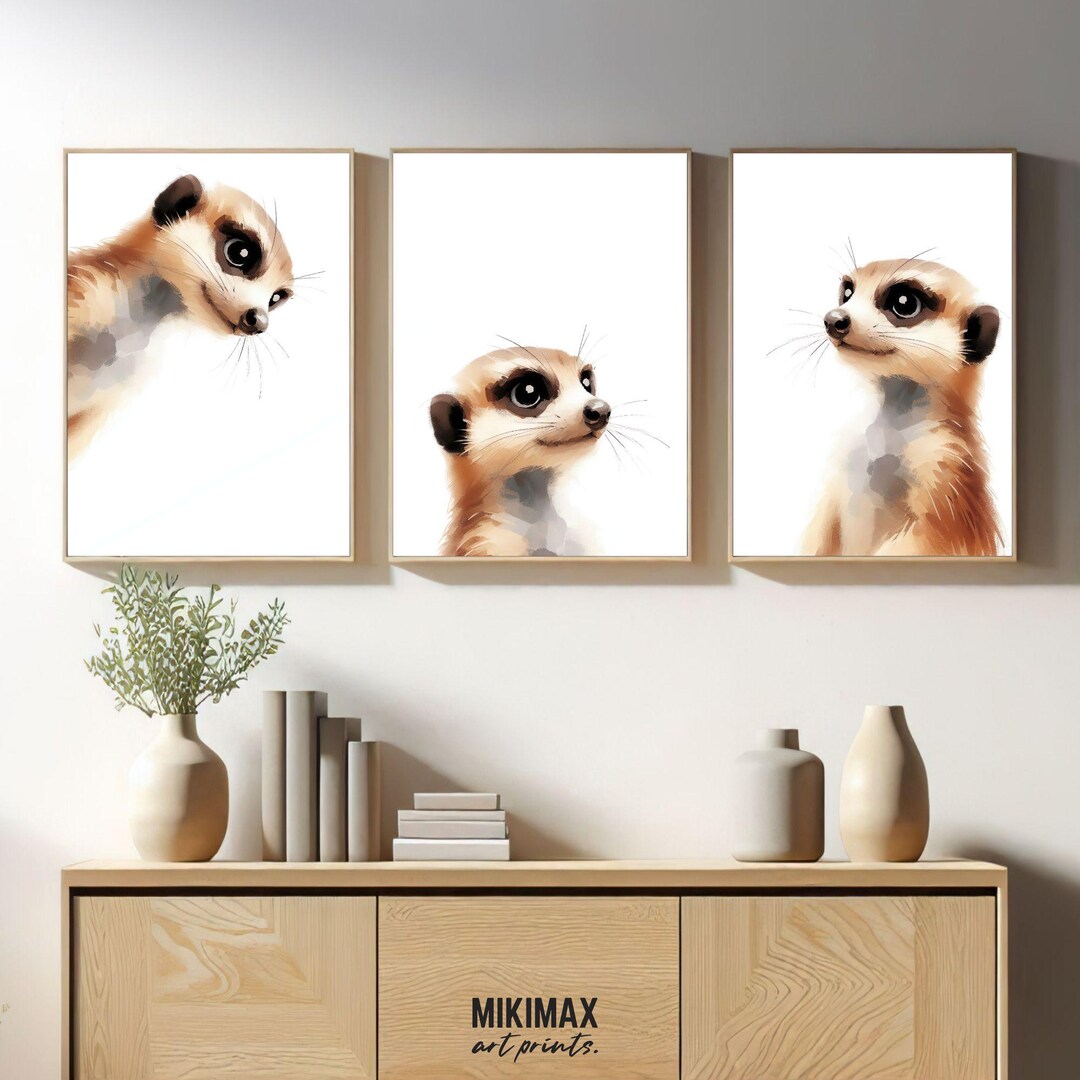 Meerkat Nursery Prints Set: Safari Animal Wall Art - Kids Room Decor ...