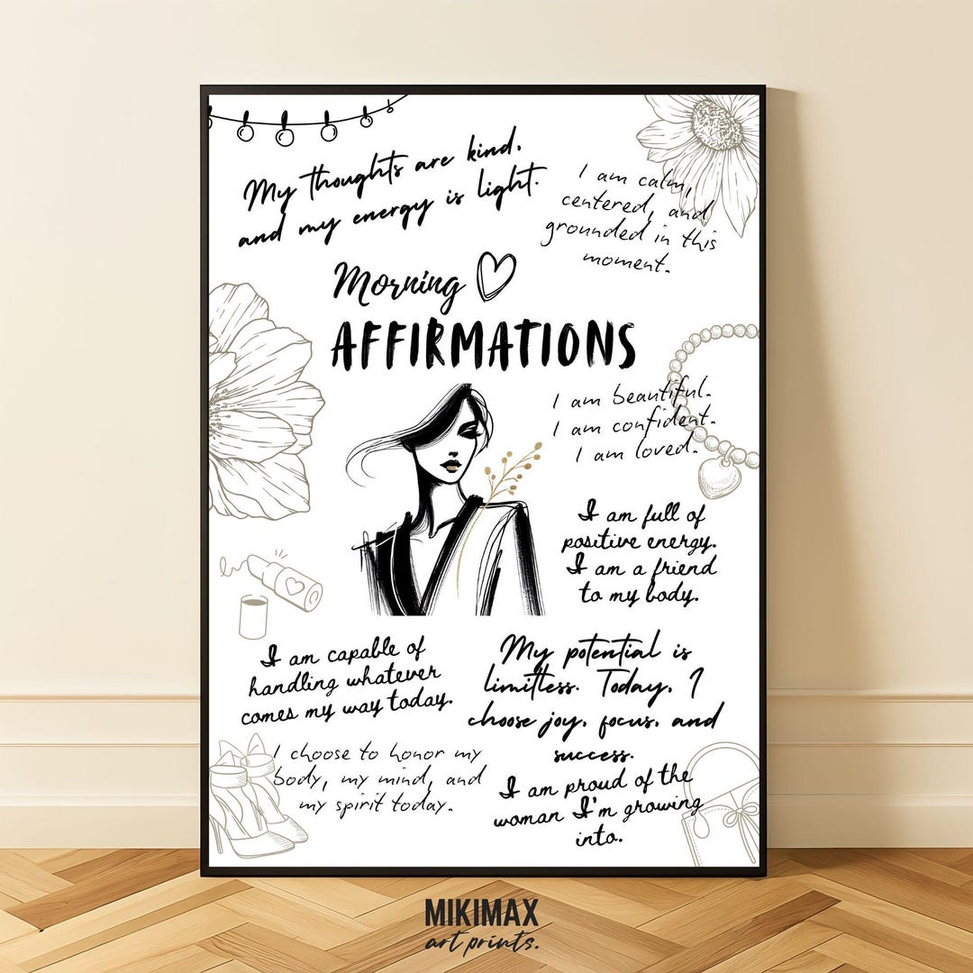 Black and White Positive Affirmations Poster: Motivational Home Office ...