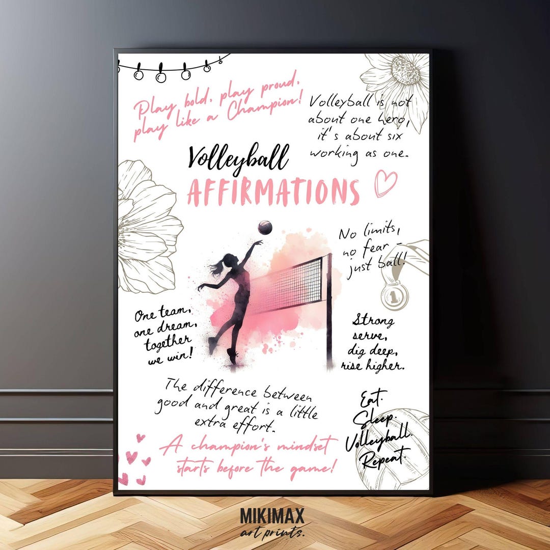 Volleyball Affirmation Poster: Dorm Room Decor - Pink Volleyball Girl ...