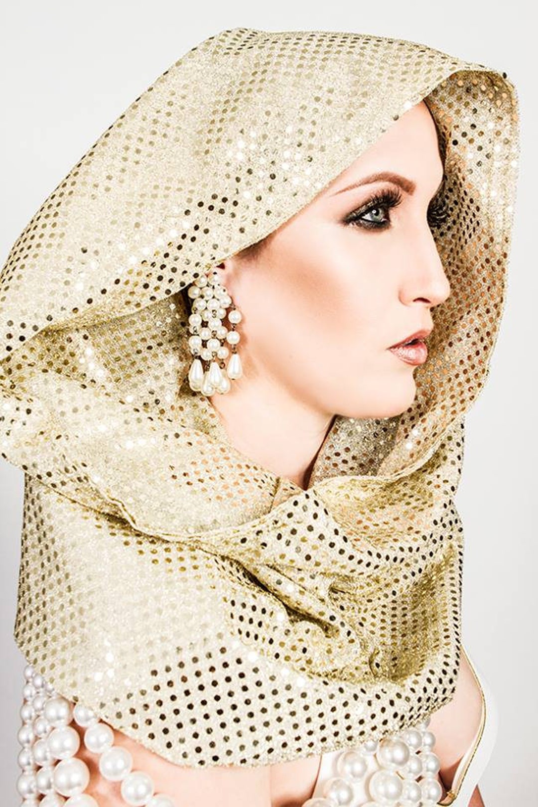 Light Gold Sequin Hood Scarf Handmade Empress Cowl - Etsy