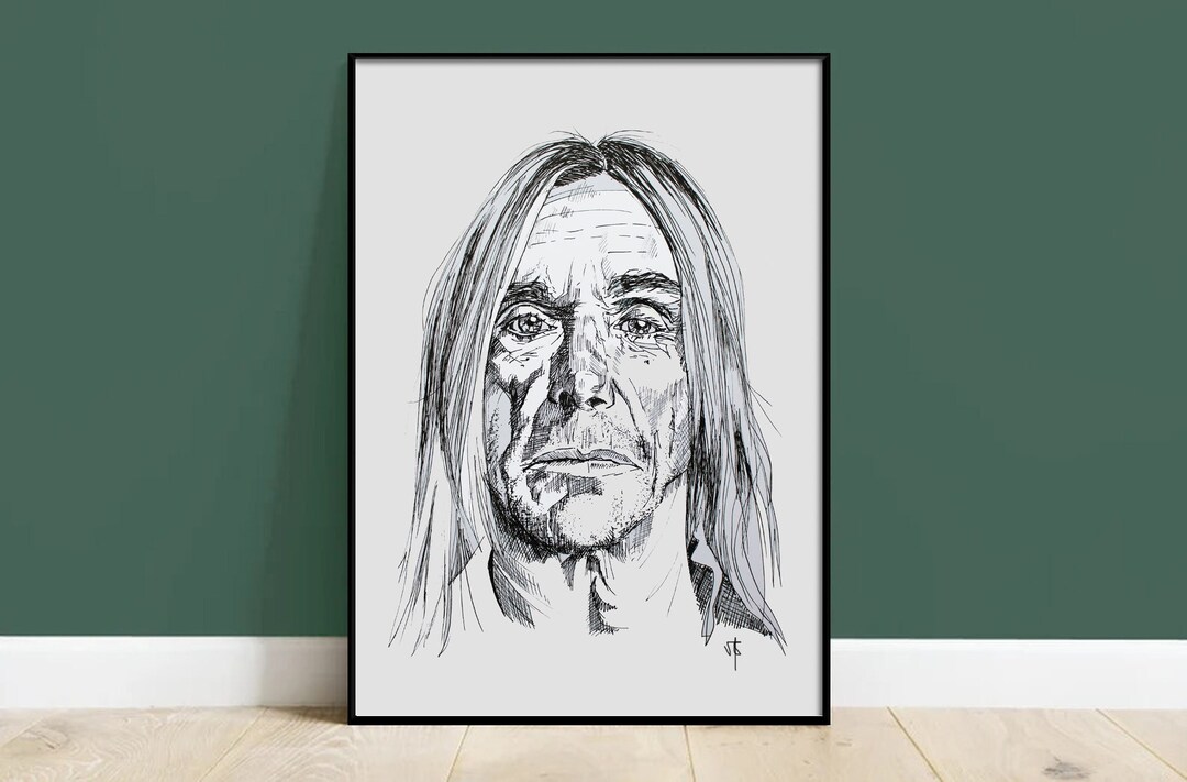 Iggy Pop - Freehand Sketch Drawing Portrait Size A3 Art Print - Black ...