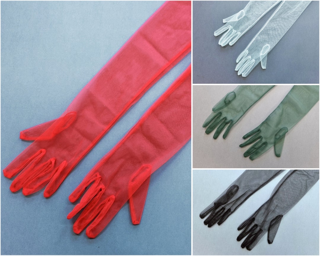 Long Sheer Mesh Gloves Red Black Blue Green - Etsy