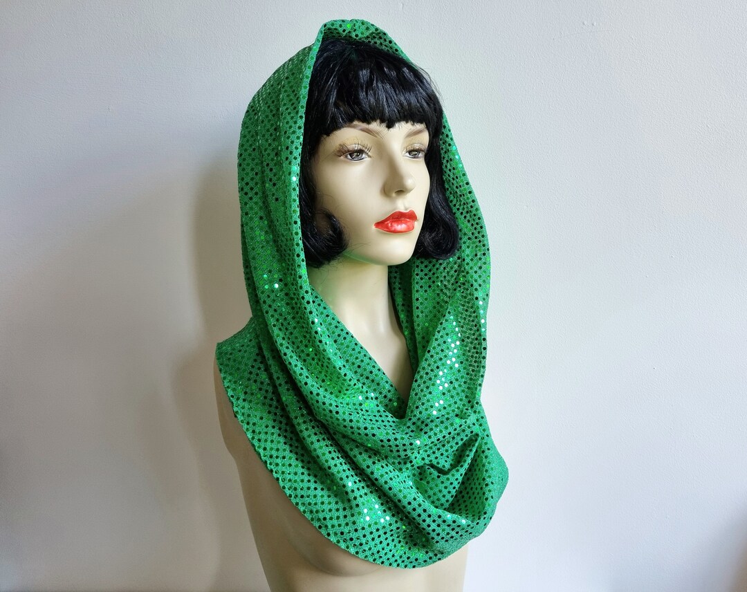 Emerald Green Sequin Hood Scarf Snood Handmade Empress Cowl LIMITED ...