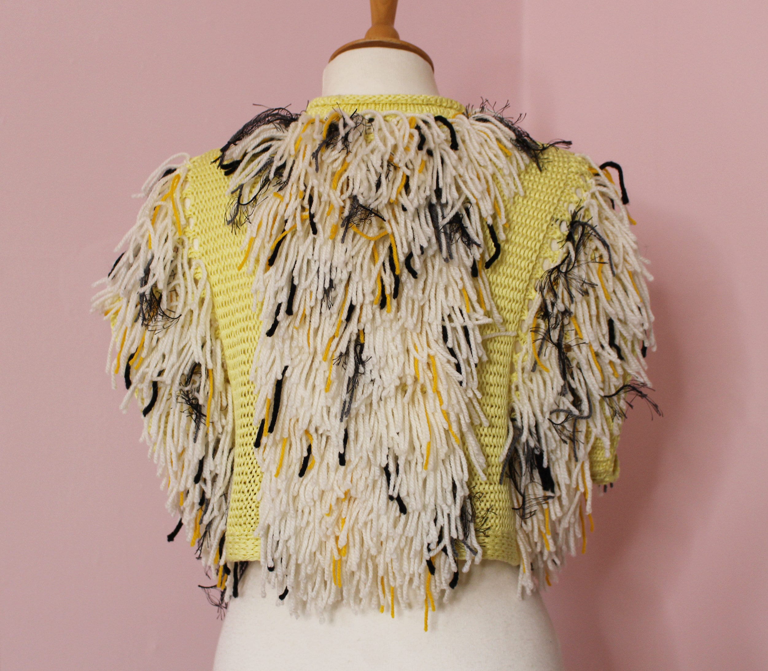 Handmade unique knitted chunky shaggy cropped cardigan jacket with ...