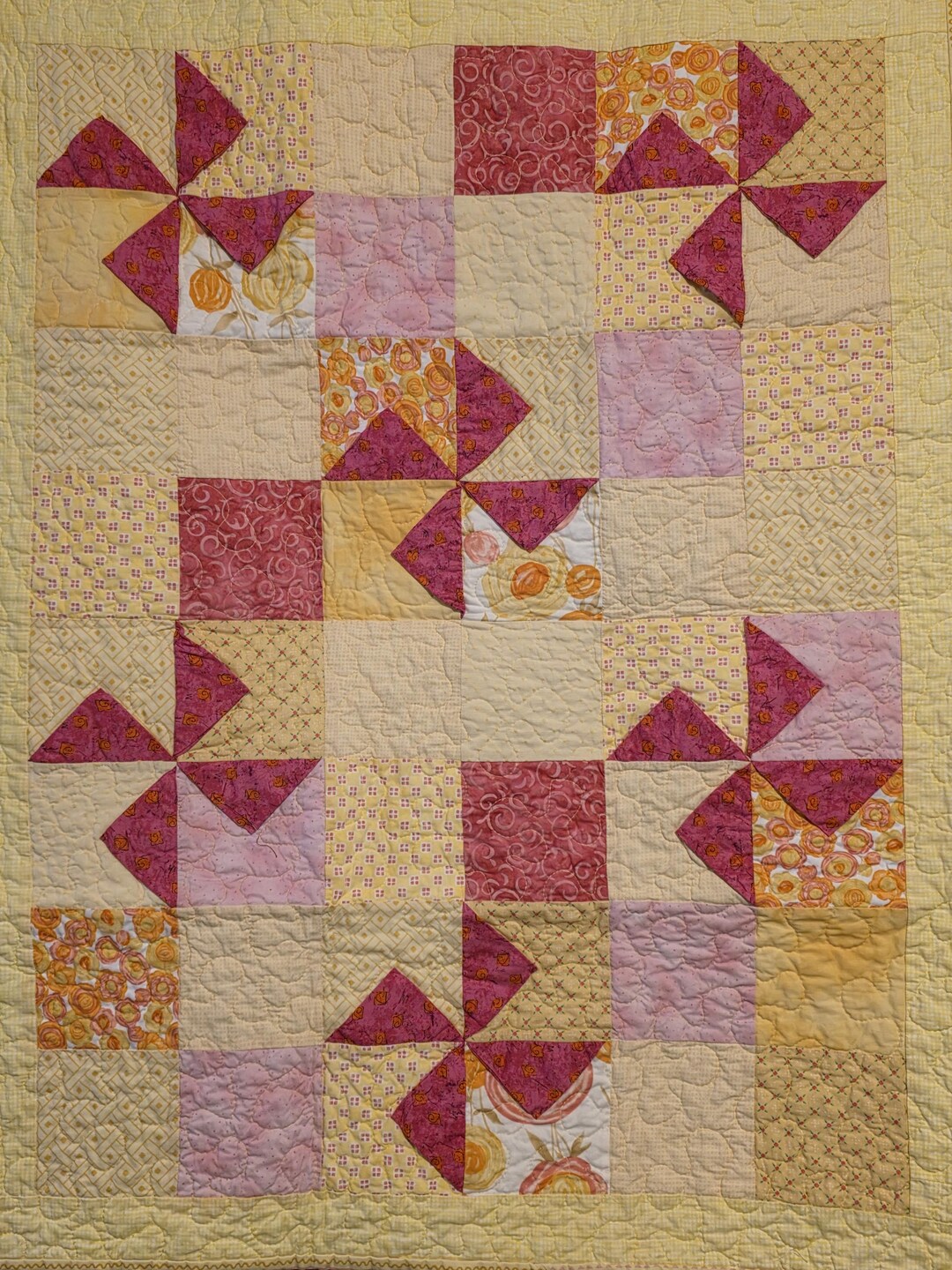 Baby Girl Pinwheel Quilt - Such a Sweet Pink and Yellow Quilt! - Etsy