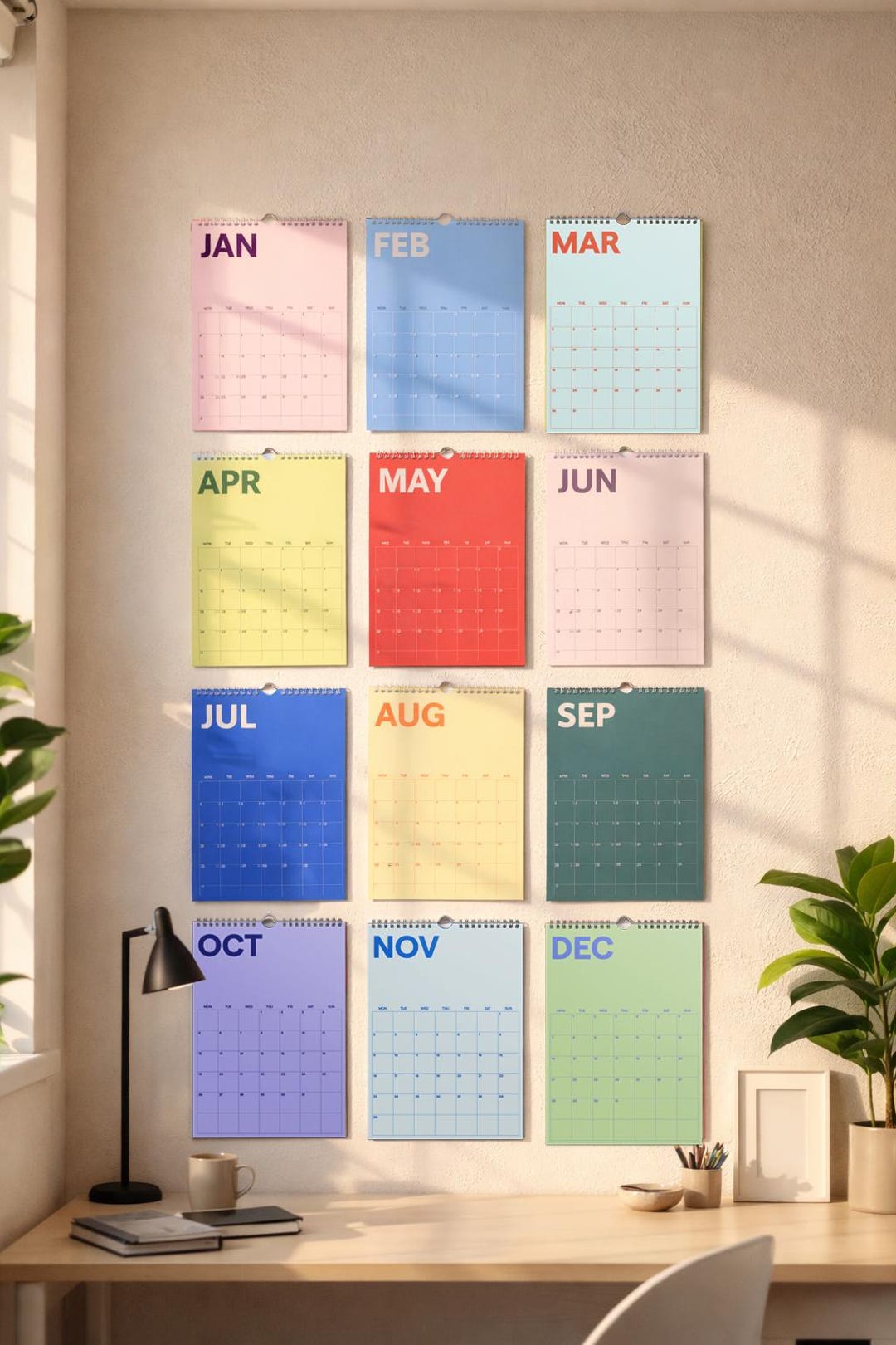 2026 A4 Wall Calendar, Pastel Colorblock Monthly Planner, Minimal ...