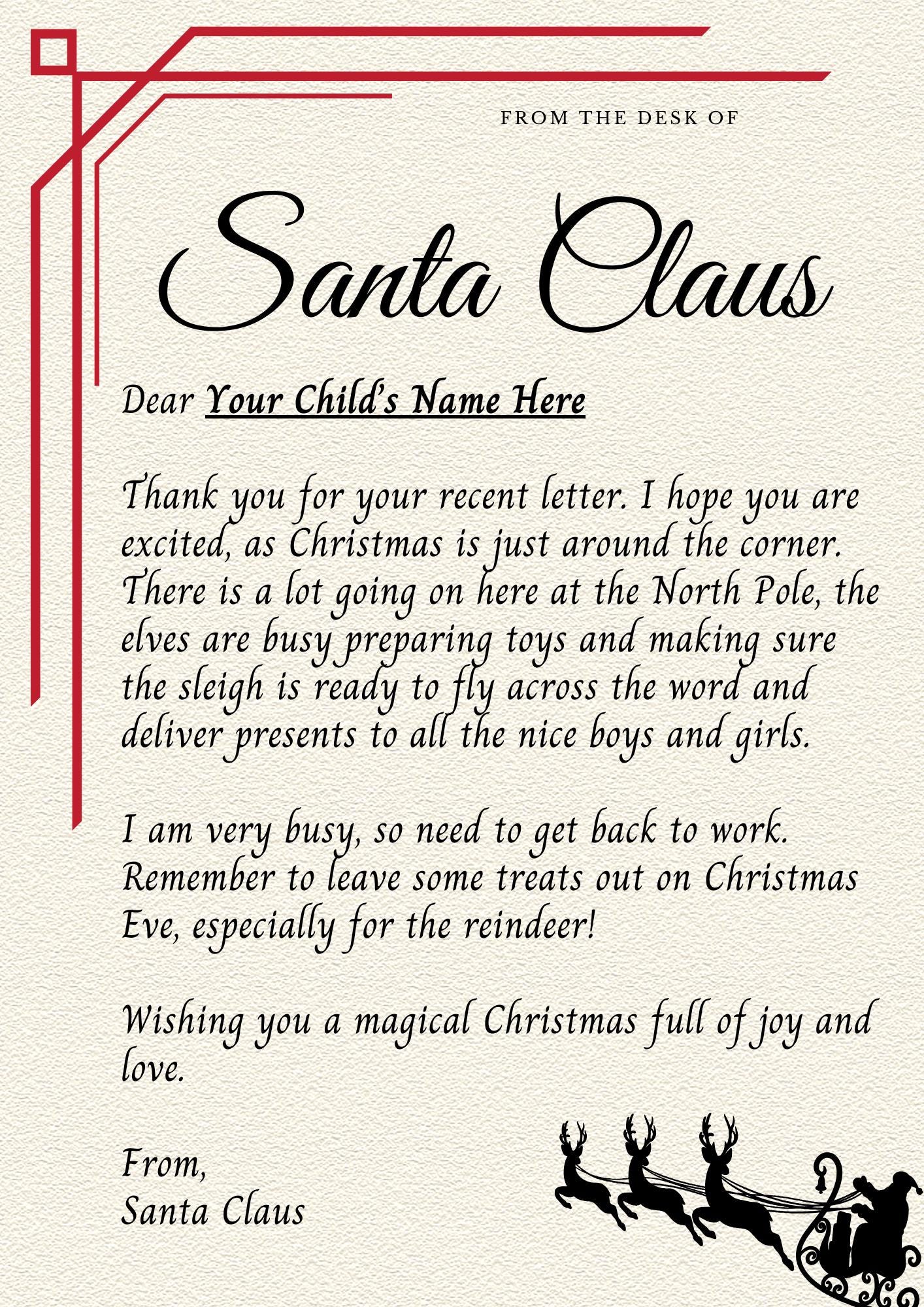 Personalised Santa Claus Letter Template Editable Canva Christmas ...
