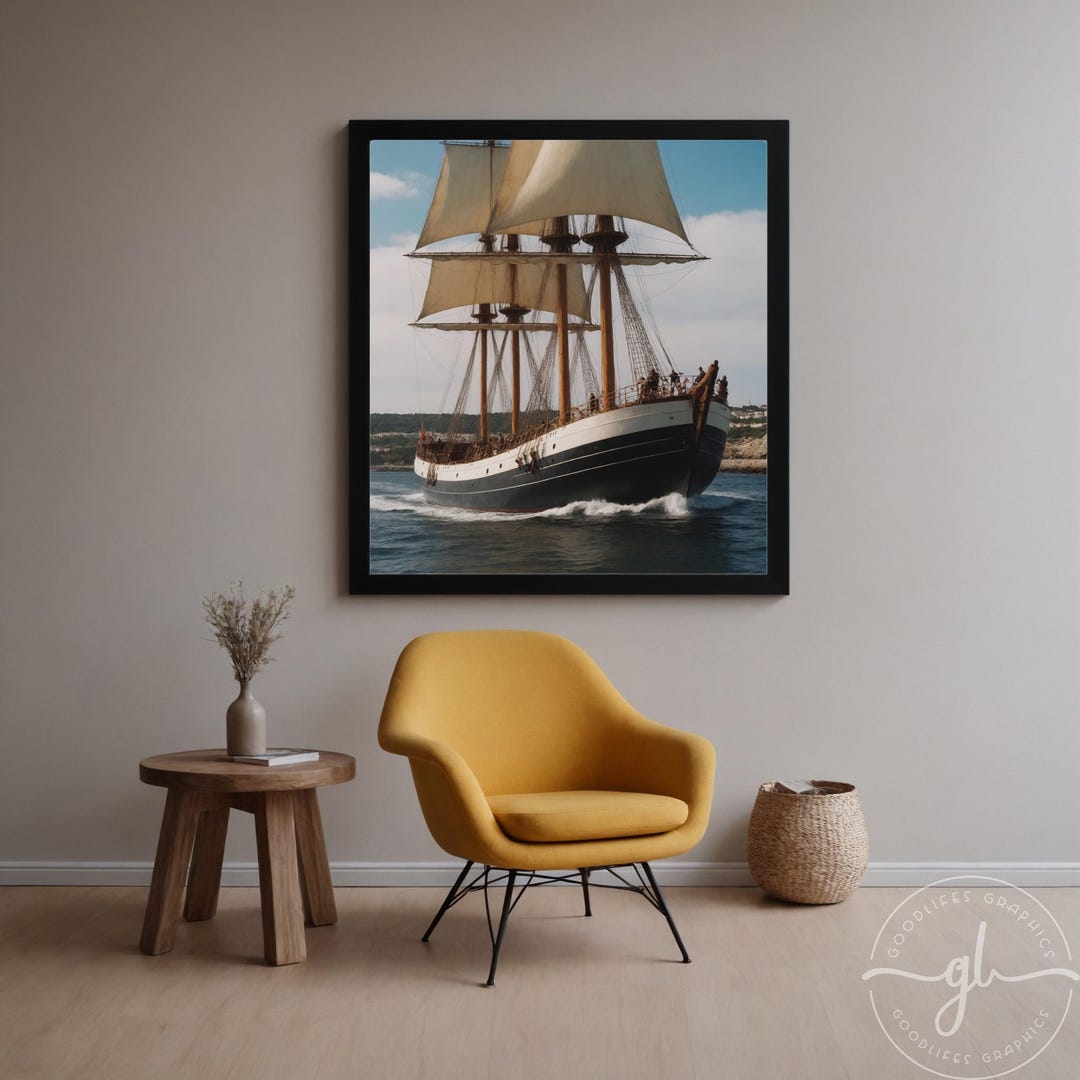 Printable Vintage Sail Boat Print, Boat With Crew, Printable Wall Art ...