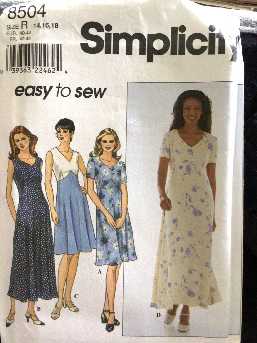 Simplicity 8504 Uncut Sewing Pattern, Misses Easy Sew Dress, Size 14 ...
